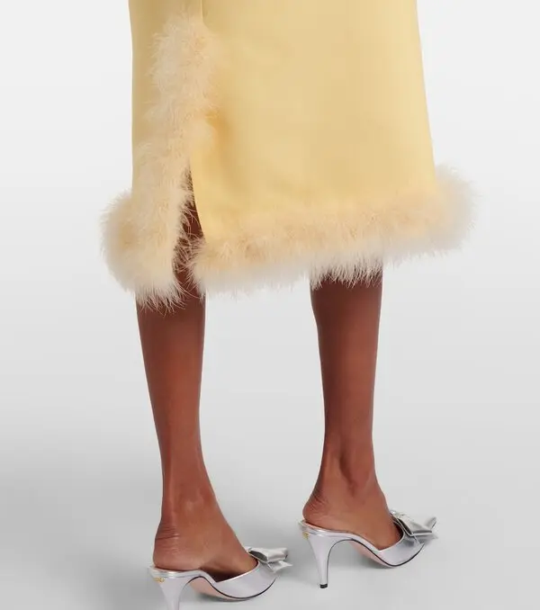 Valentino Garavani Crepe Couture Feather-trimmed Pencil Skirt - Yellow
