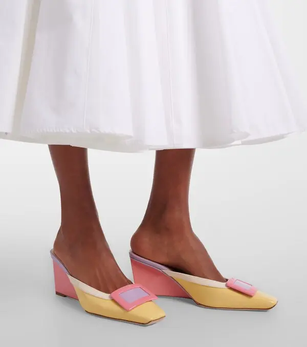 ROGER VIVIER Belle Vivier Patent Leather Wedge Mules - Multicoloured