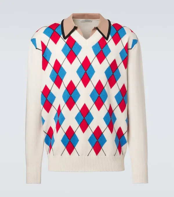 Dries Van Noten Argyle Polo Sweater - Multicoloured