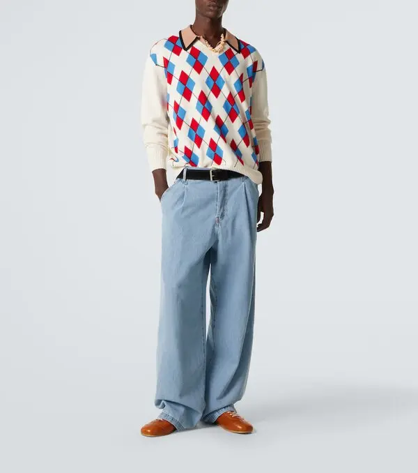 Dries Van Noten Argyle Polo Sweater
