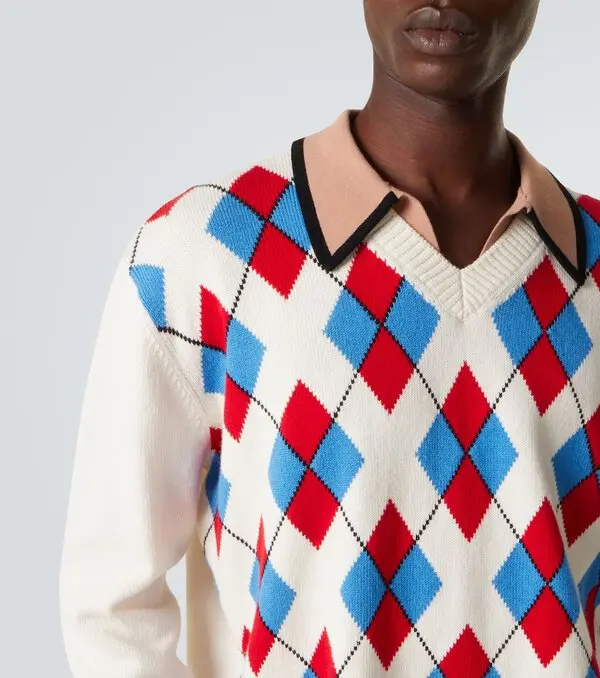 Dries Van Noten Argyle Polo Sweater