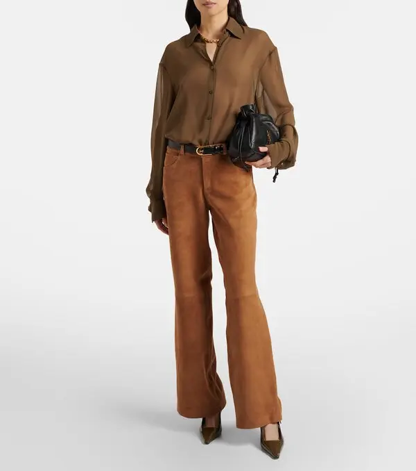 Nour Hammour Milo Suede Wide-leg Trousers - Beige