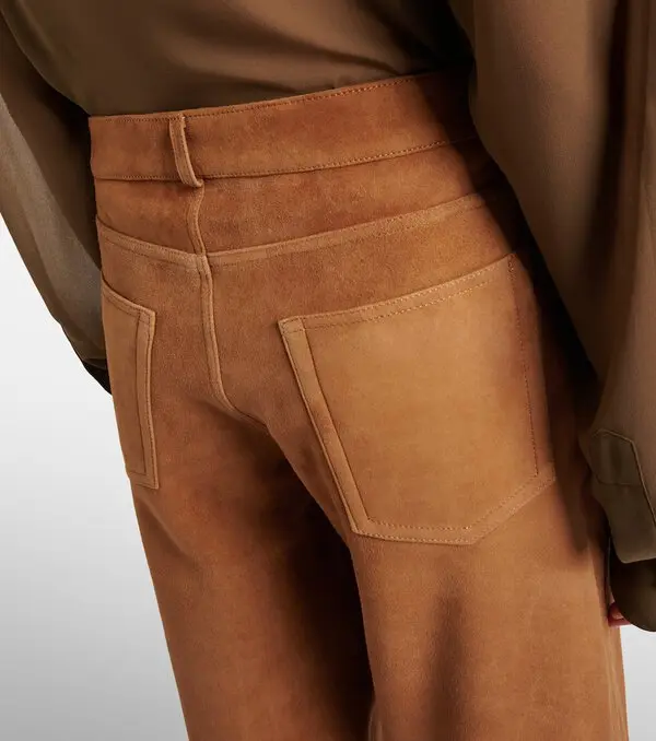 Nour Hammour Milo Suede Wide-leg Trousers - Beige
