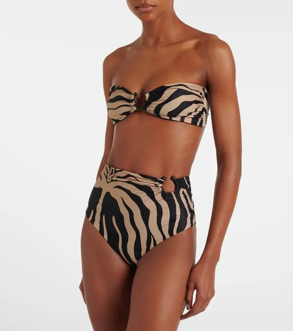 Johanna Ortiz Printed Ring-detail Bikini Bottoms - Beige
