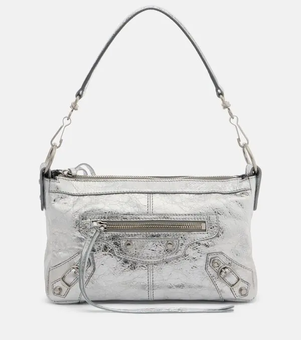 Balenciaga Le City Moto Mini Leather Shoulder Bag - Silver