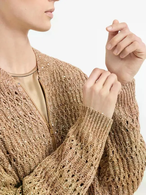 Brunello Cucinelli Sequined Braided Zip-up Cardigan