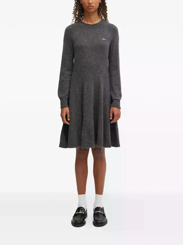 Lacoste Long Sleeve Crewneck Mini Dress With Logo Appliqu - Grey