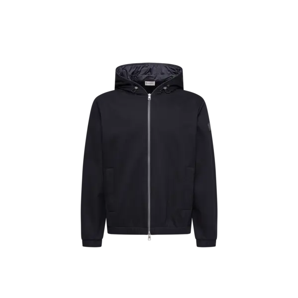 Moncler Leather Logo Cotton Blend Zip-up Hoodie - Blue