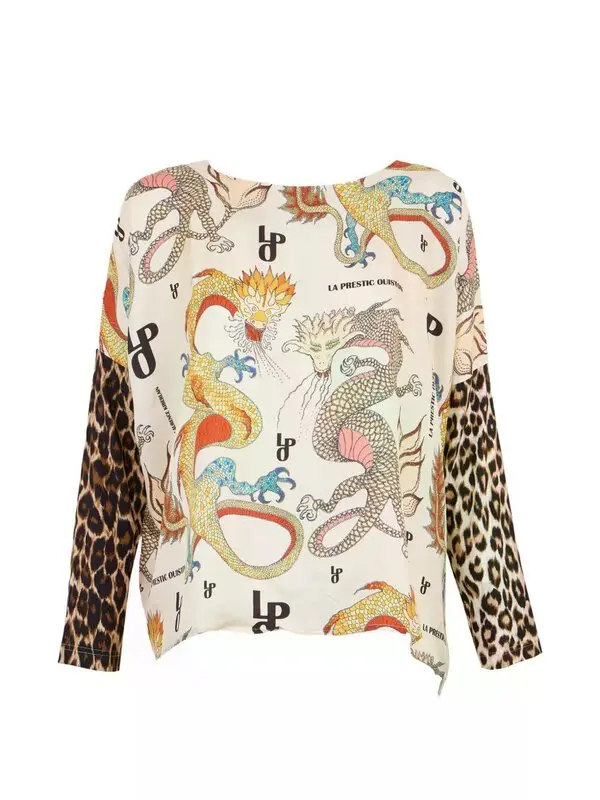 La Prestic Ouiston Summertime" Top With Dragon And Leopard Print