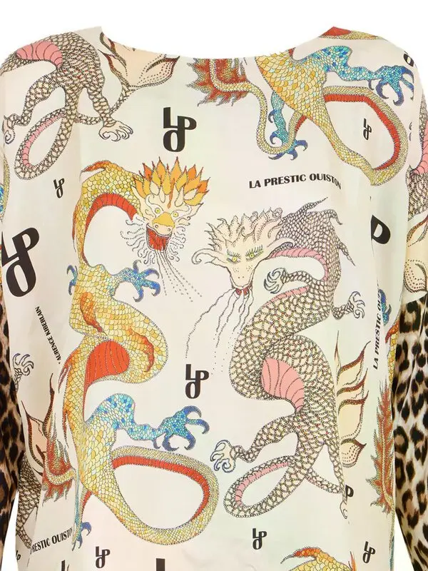 La Prestic Ouiston Summertime" Top With Dragon And Leopard Print