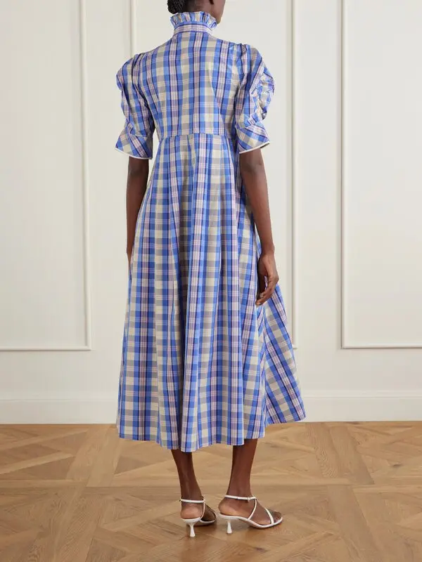 Thierry Colson Venetia' Ruffled Checked Cotton-blend Midi Dress