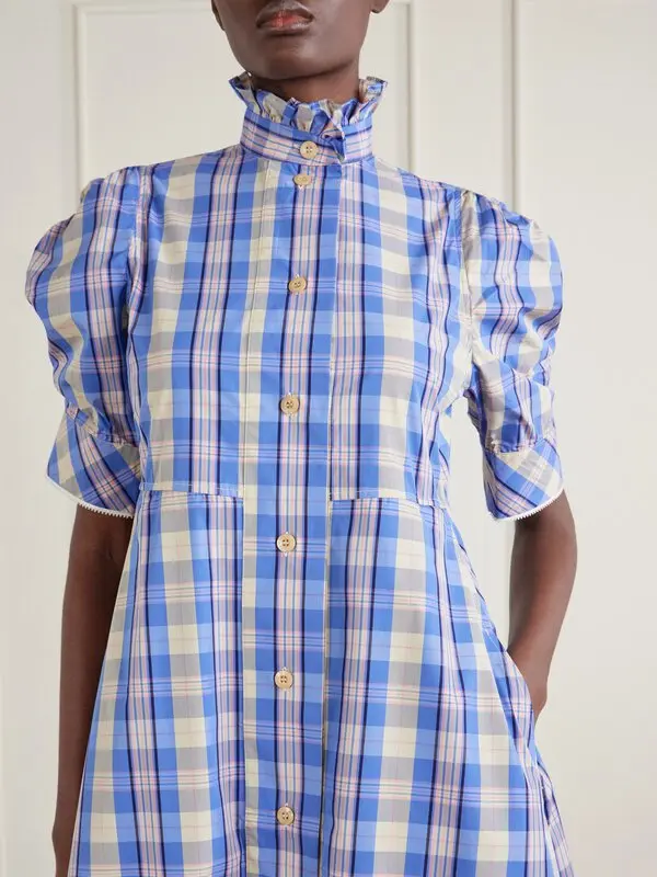 Thierry Colson Venetia' Ruffled Checked Cotton-blend Midi Dress