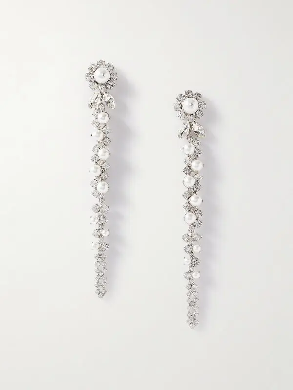 Simone Rocha Drip Crystal And Pearl-like Drop Earrings - Silver