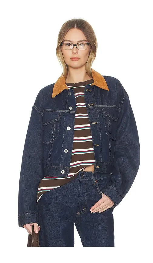 SLVRLAKE Kira Curve Sleeve Trucker Jacket - Navy
