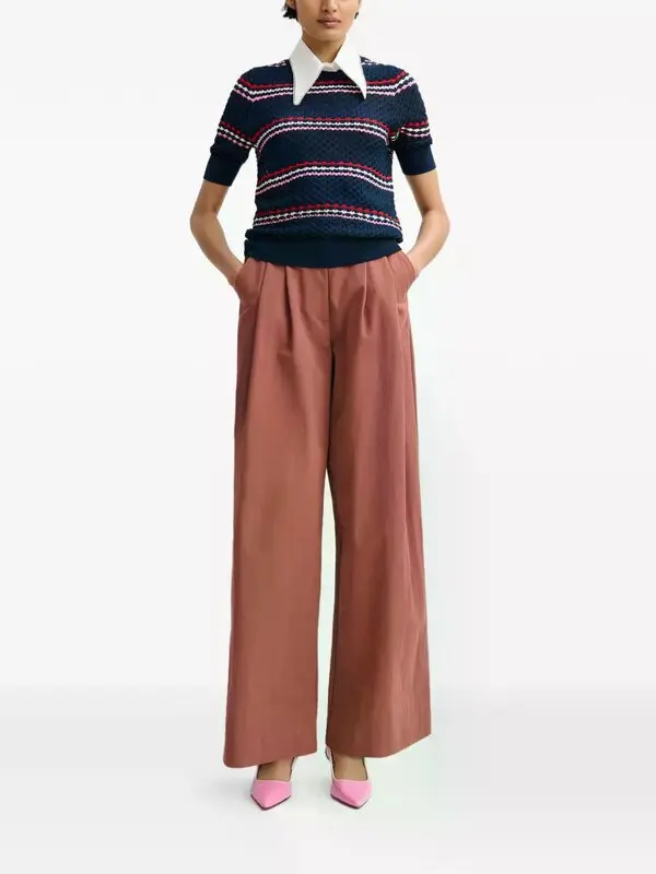 Essentiel Antwerp Striped Rhinestone Collar Knit Top - Blue