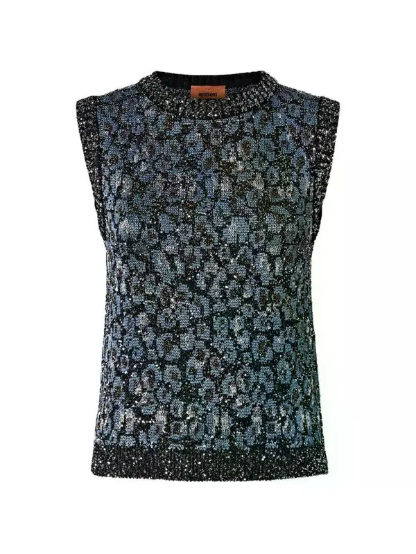 Missoni Sleeveless Animal-jacquard Sequin Embellished Top - Blue