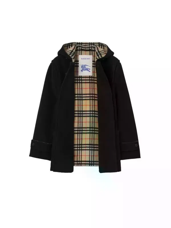 Burberry Check Wool Duffle Coat - Black