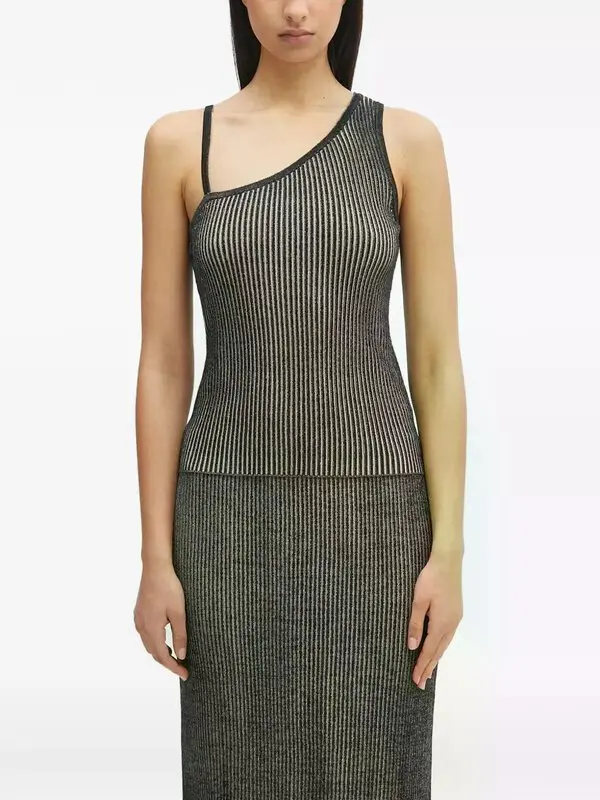 SAMSOE SAMSOE One-shoulder Striped Knit Top - Grey