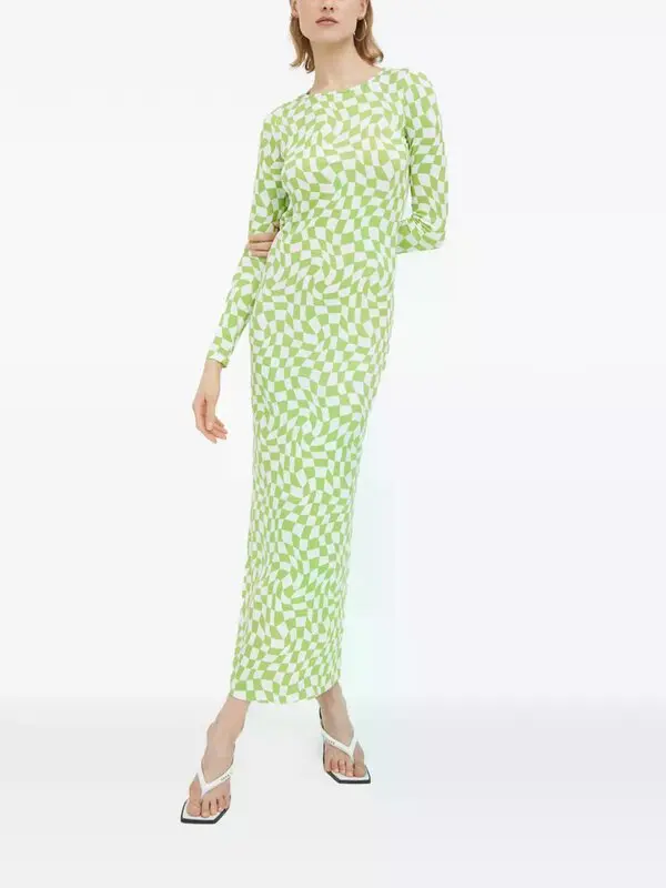 RÉSUMÉ Open-back Checked Midi Dress - Green