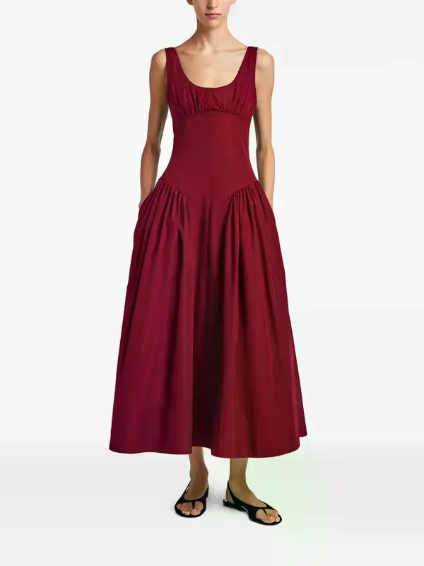 Proenza Schouler White Label Sleeveless Square Neck Gathered Midi Dress - Red