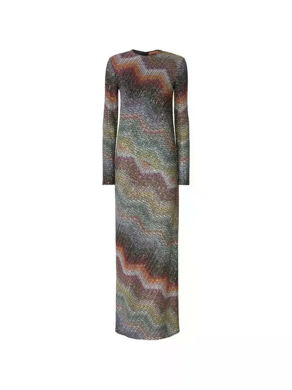 Missoni Zigzag Pattern Long-sleeved Maxi Dress - Grey
