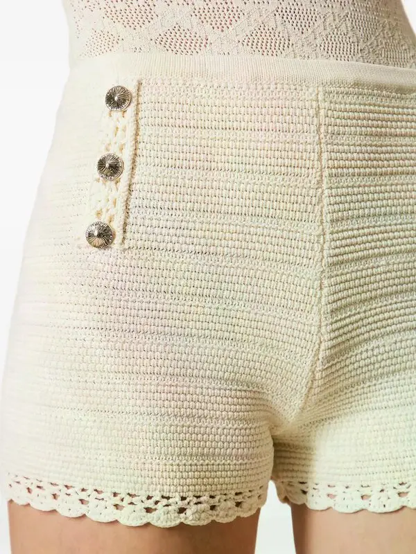 TWINSET Crochet Knit Shorts With Decorative Buttons