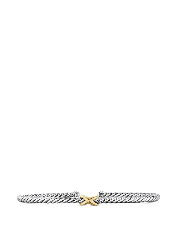 David Yurman Micro Cable Flex Petite X Bracelet In Sterling And 14k Yellow Gold - Silver