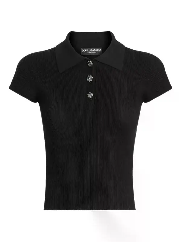 Dolce & Gabbana Ribbed Knit Polo Top With Pointed Collar