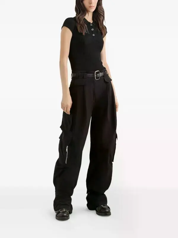 Dolce & Gabbana Ribbed Knit Polo Top With Pointed Collar