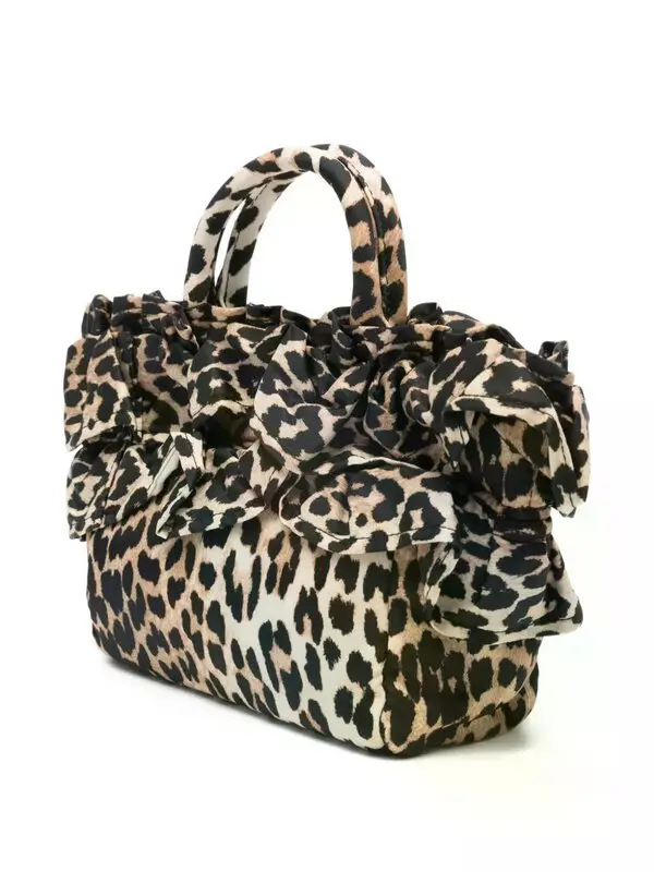 GANNI Ruffled Leopard-print Tote Bag - Neutrals