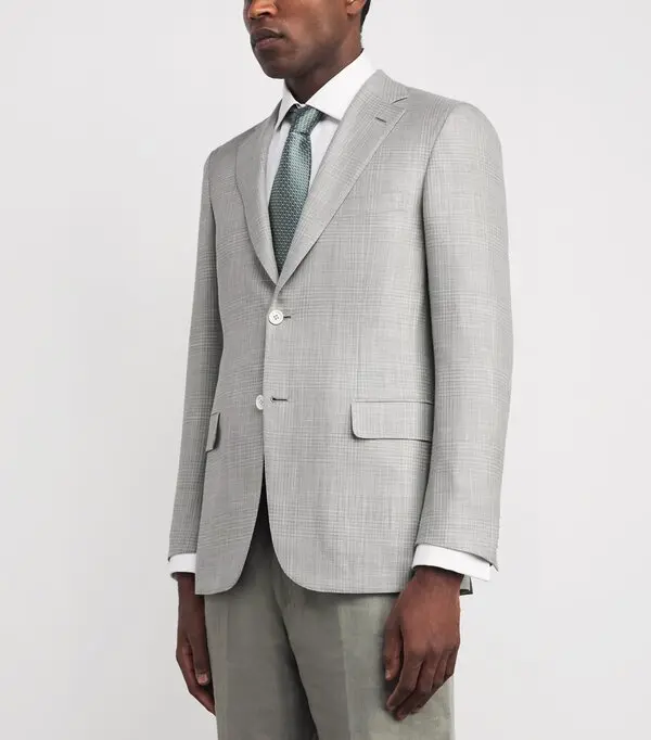 Brioni Wool-silk Check Ravello Blazer - Grey
