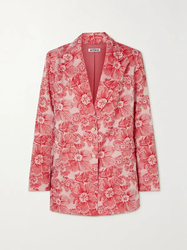 Batsheva Agnes Floral-jacquard Blazer - Red