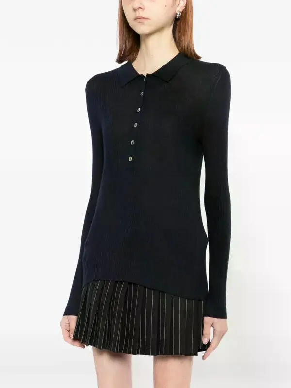N.peal Ribbed Knit Polo Top With Pointed Collar