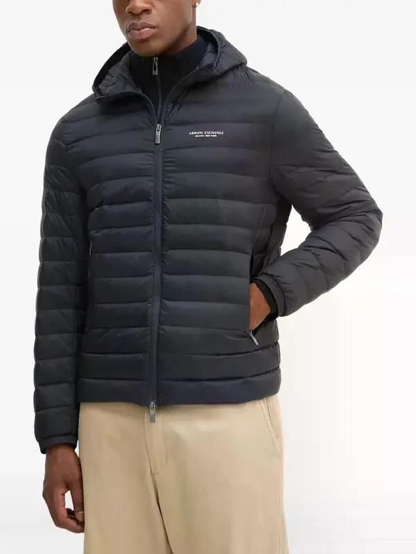 Armani Exchange Hooded Quilted Padded Jacket - Blue