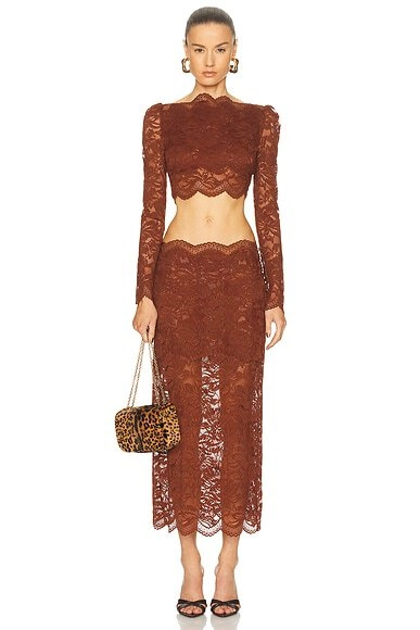 Rabanne Lace Off-shoulder Top - Cinnamon Brown