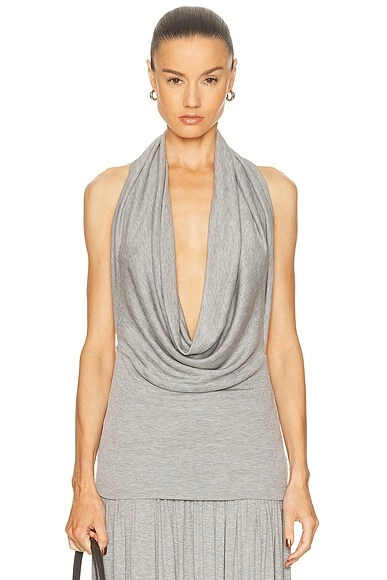 AYA MUSE Viona Top A Halterneck With A Plunging Cowl Neckline - Gray