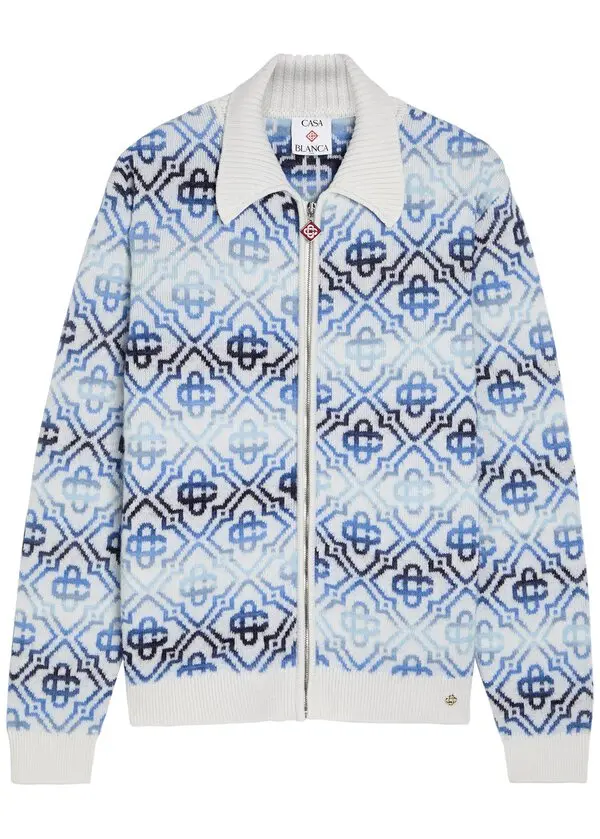 Casablanca Monogram Wool-blend Zip-up Cardigan - Multicoloured 1