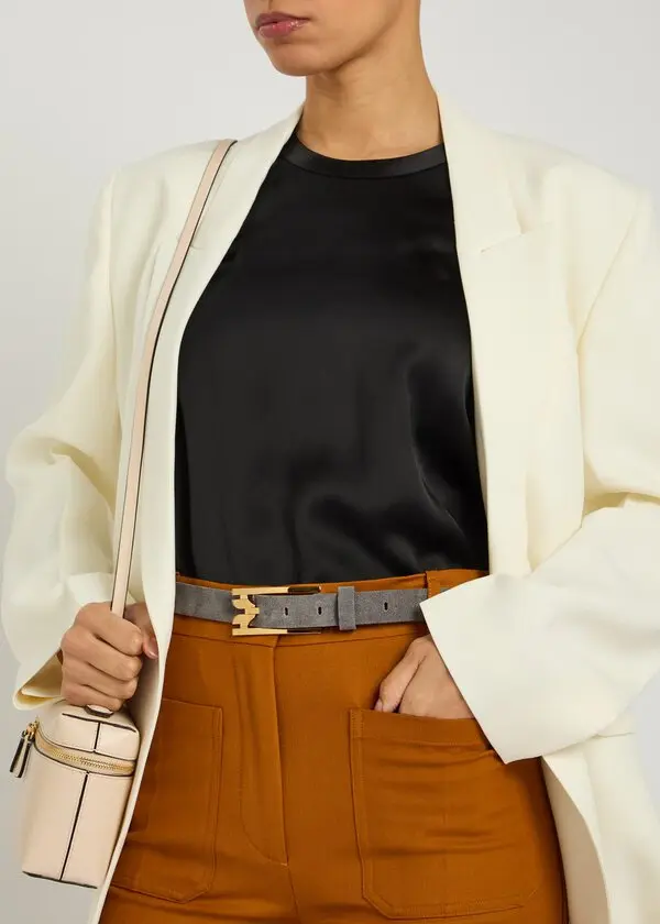 Victoria Beckham Pin-buckle Suede Belt - Grey