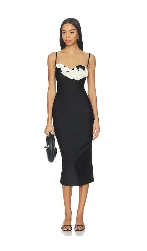 PatBO Selene Mesh Flower Applique Midi Dress - Black