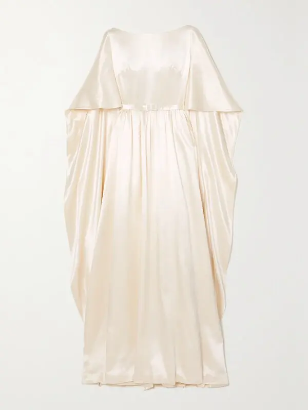 Huishan Zhang Belted Cape Effect Satin Gown - Ivory