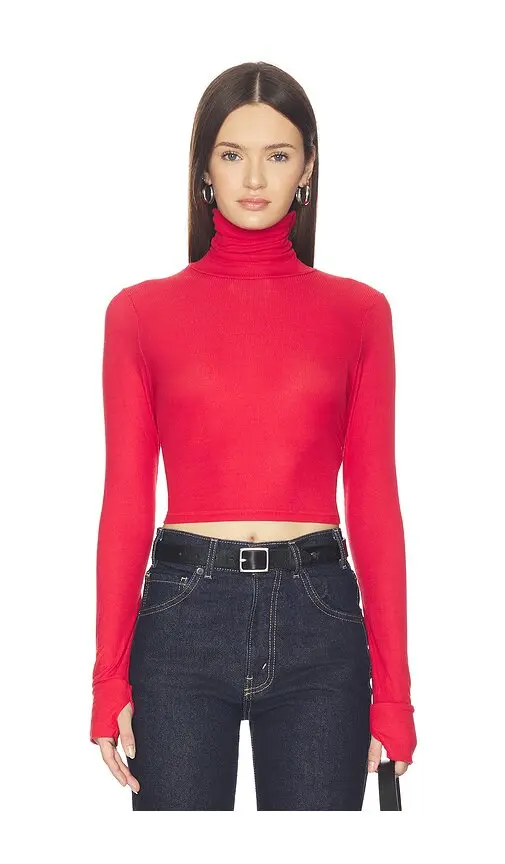 Michael Lauren Turtleneck Crop Top - Red