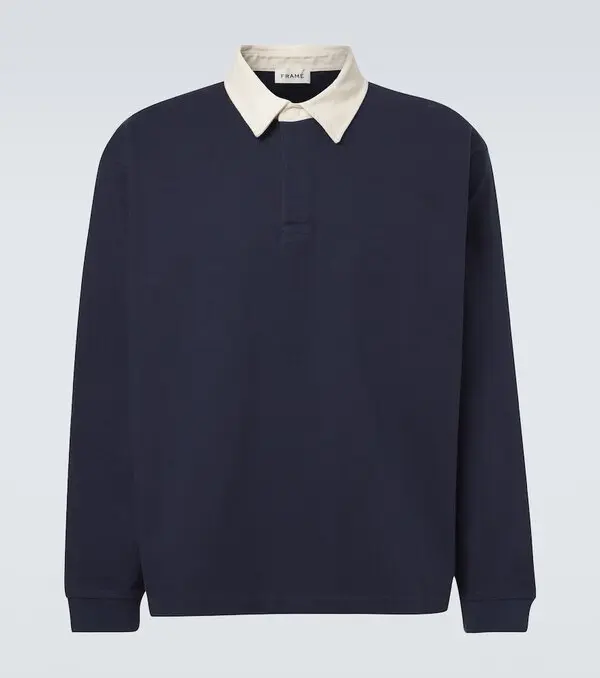 FRAME Cotton Jersey Polo Sweater - Blue