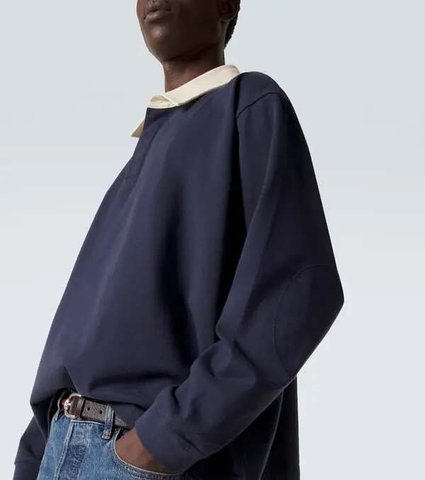 FRAME Cotton Jersey Polo Sweater - Blue