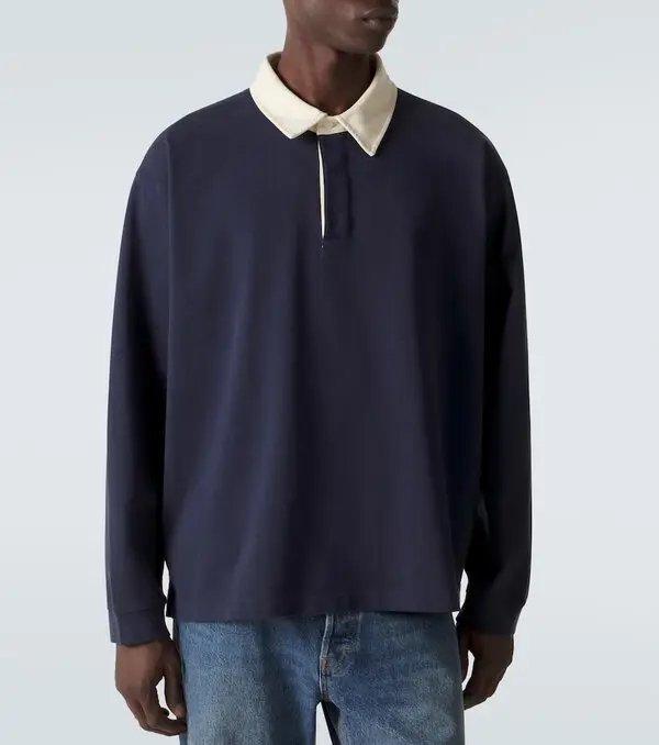 FRAME Cotton Jersey Polo Sweater - Blue