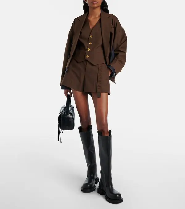Sacai Belted Satin-trimmed Shorts