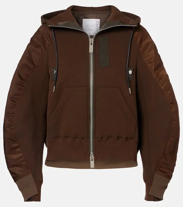 Sacai Paneled Cotton-blend Fleece Zip-up Hoodie