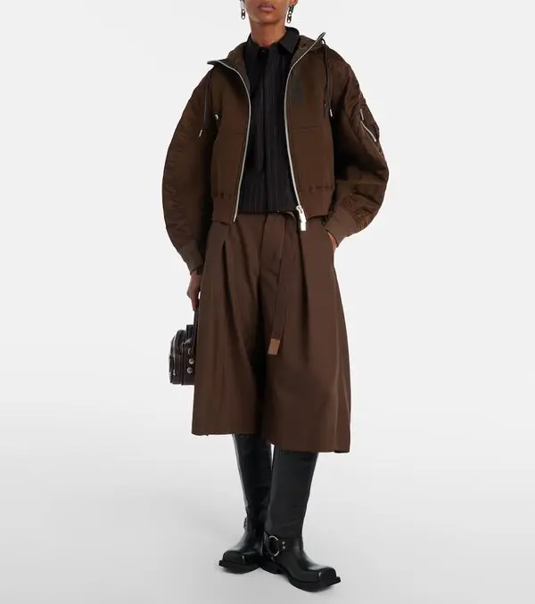 Sacai Paneled Cotton-blend Fleece Zip-up Hoodie