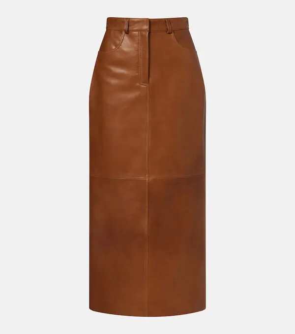 Nour Hammour Ghalia Leather Pencil Skirt - Brown