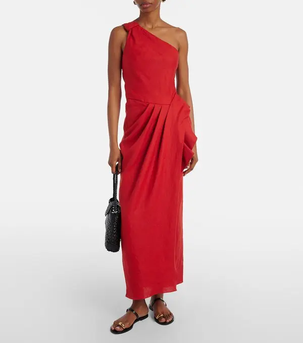 Johanna Ortiz One-shoulder Linen Gown