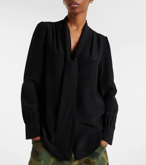 NILI LOTAN Colt Tie-neck Silk Blouse - Black